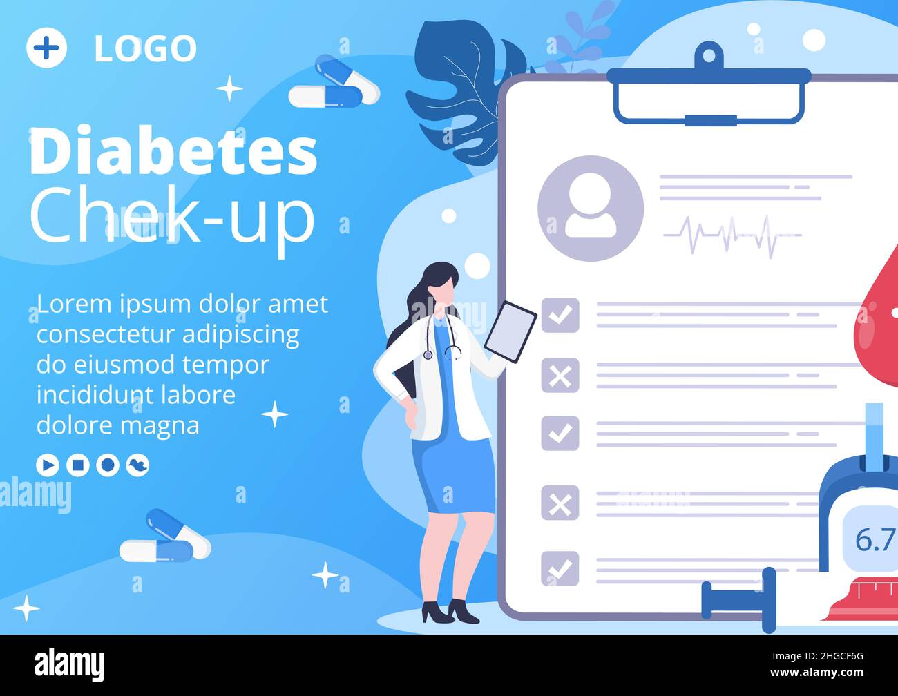 Diabetes Testing Brochure Template Flat Design Illustration Editable of ...