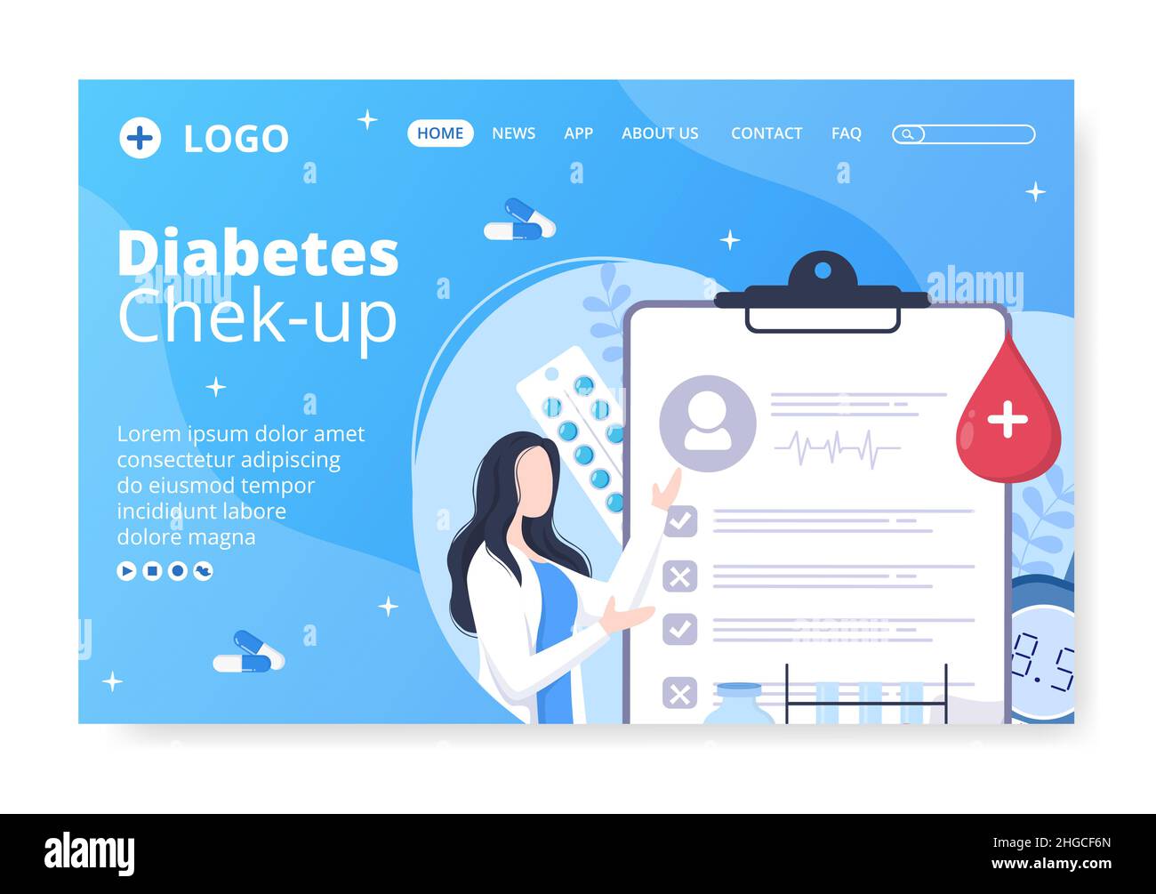 Diabetes Testing Post Template Flat Design Illustration Editable of ...