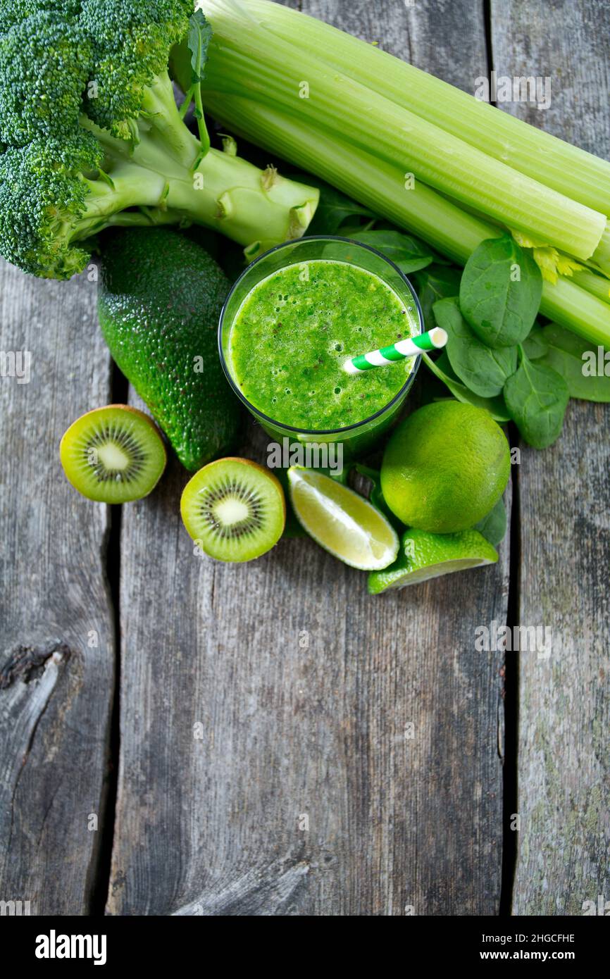 Top view spinach smoothie fruits hi-res stock photography and images ...