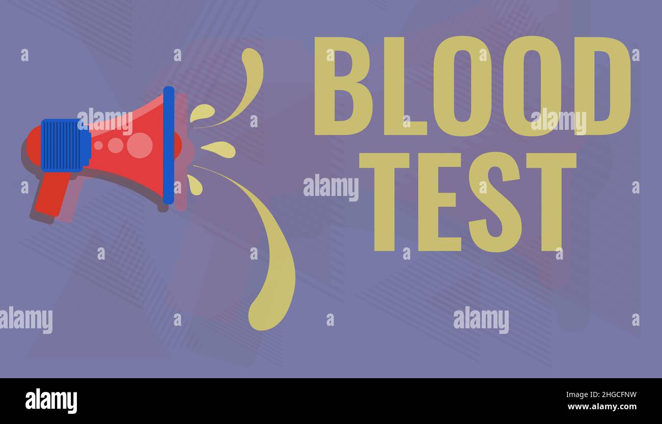 Conceptual display Blood Test. Word for Extracted blood sample from an ...