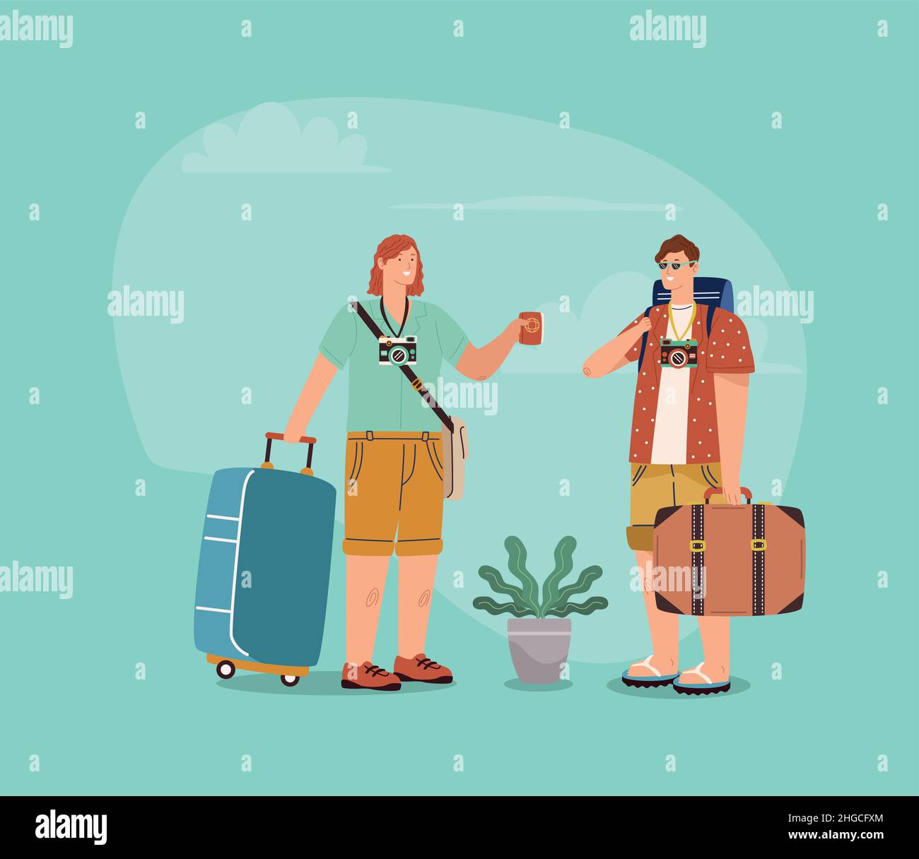 tourist couple with suitcases Stock Vector Image & Art - Alamy