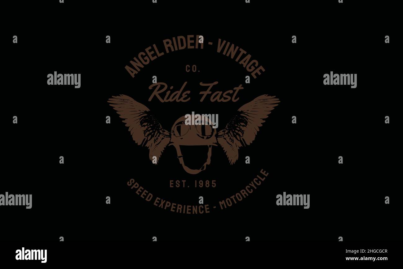 angel rider skull with eagle feather vintage motorcycle monogram text ...