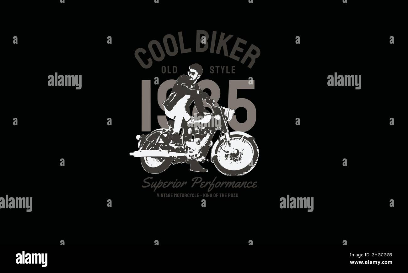 cool biker man riding motorcycle vintage motorcycle monogram text ...