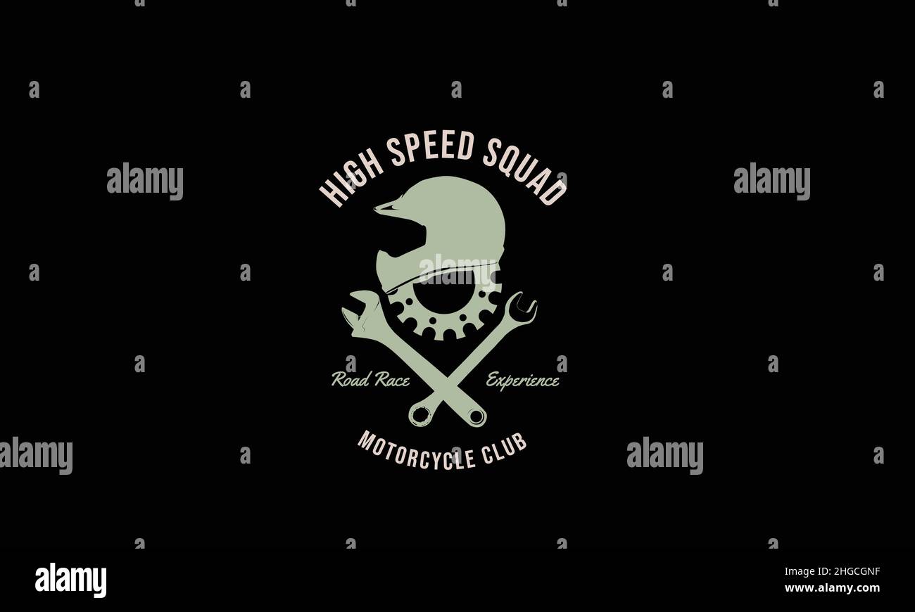high speed squad vintage motorcycle helmet wrench monogram text vector ...
