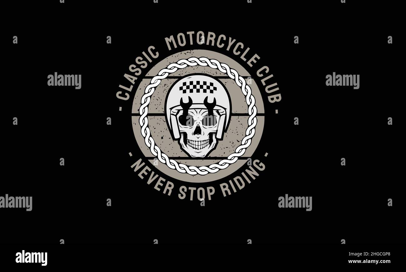 never stop riding skull with wrench vintage motorcycle monogram text ...