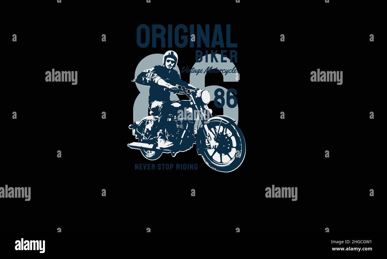 original biker man wearing helmet sitting on vintage motorcycle ...