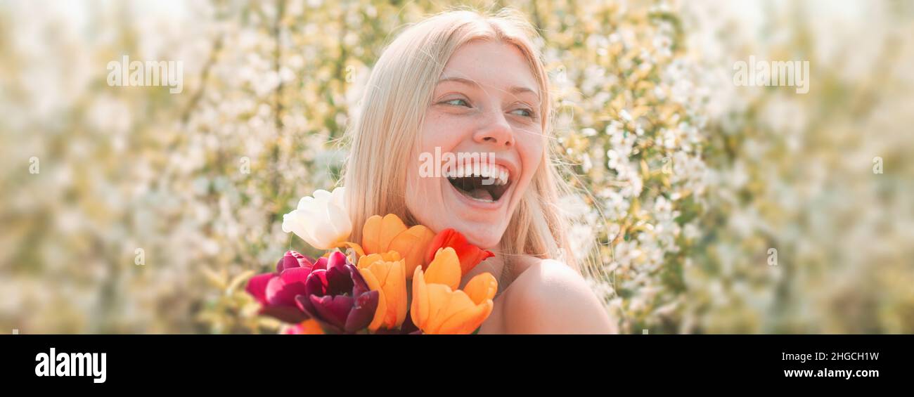Spring woman face for banner. The idea and concept of happy women on ...