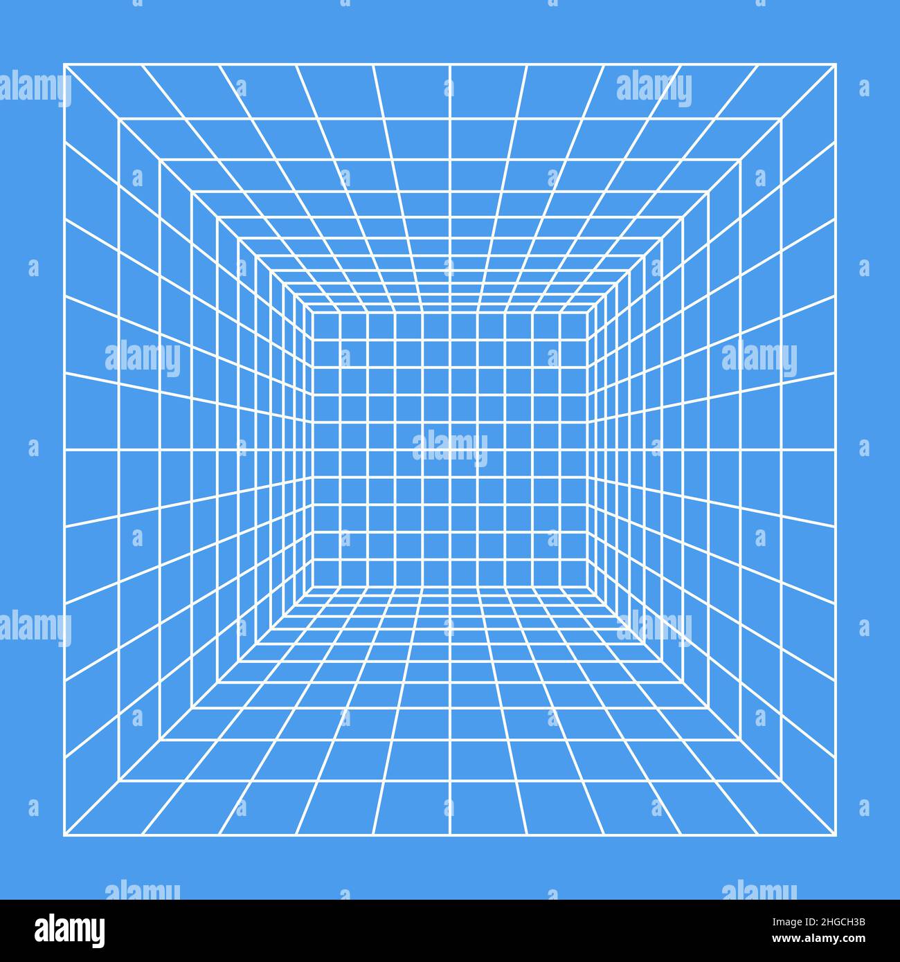 Wireframe perspective cube. 3d wireframe grid room. 3d perspective ...