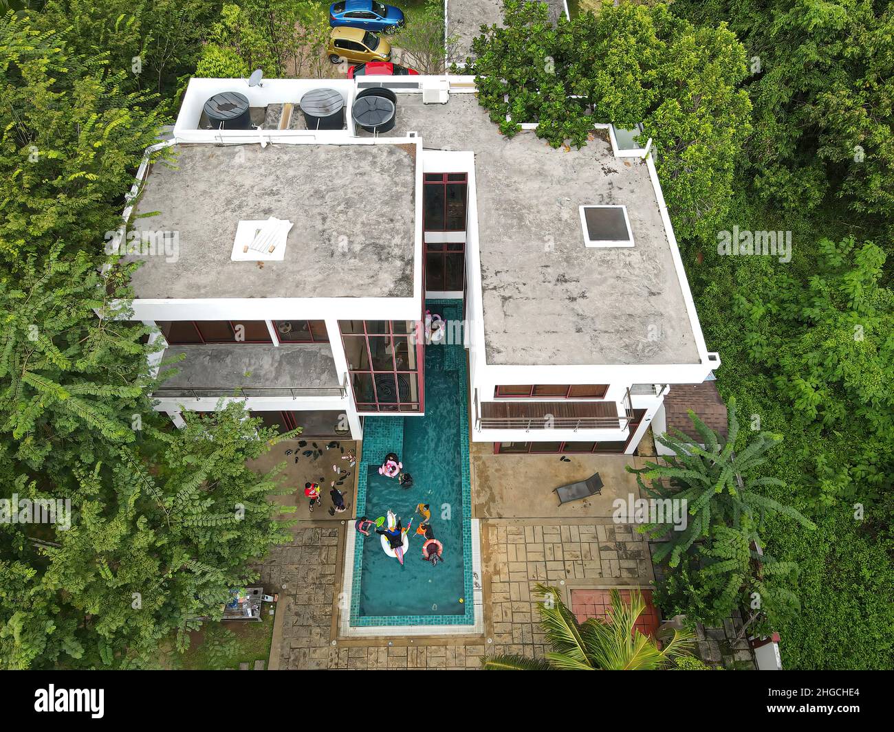 Port Dickson, Malaysia: Nov 19, 2021 - Aerial view of a bungalow with ...