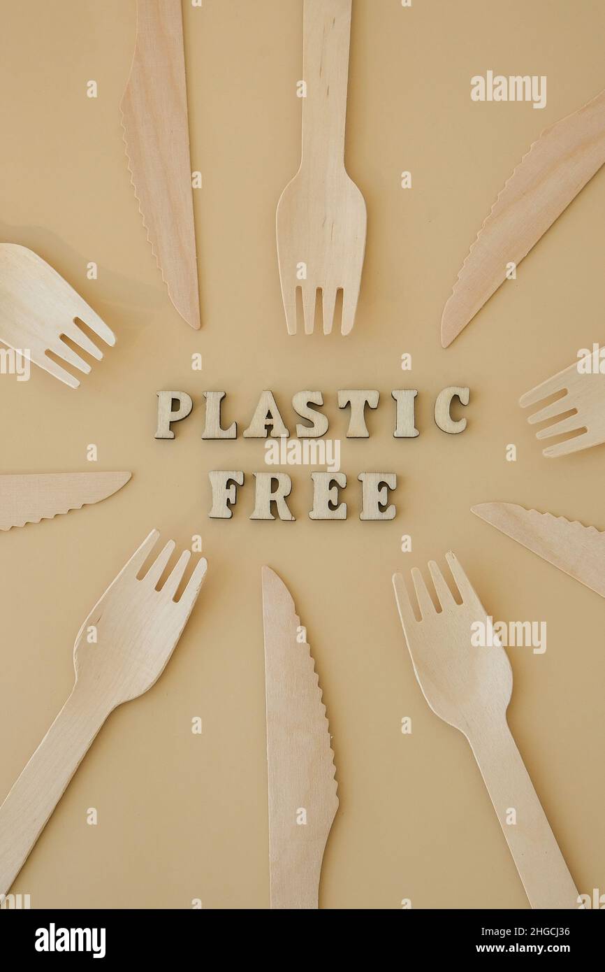 PLASTIC FREE text around Eco friendly, disposable, recyclable ...
