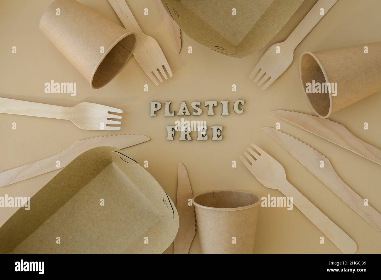 PLASTIC FREE text around Eco friendly, disposable, recyclable ...