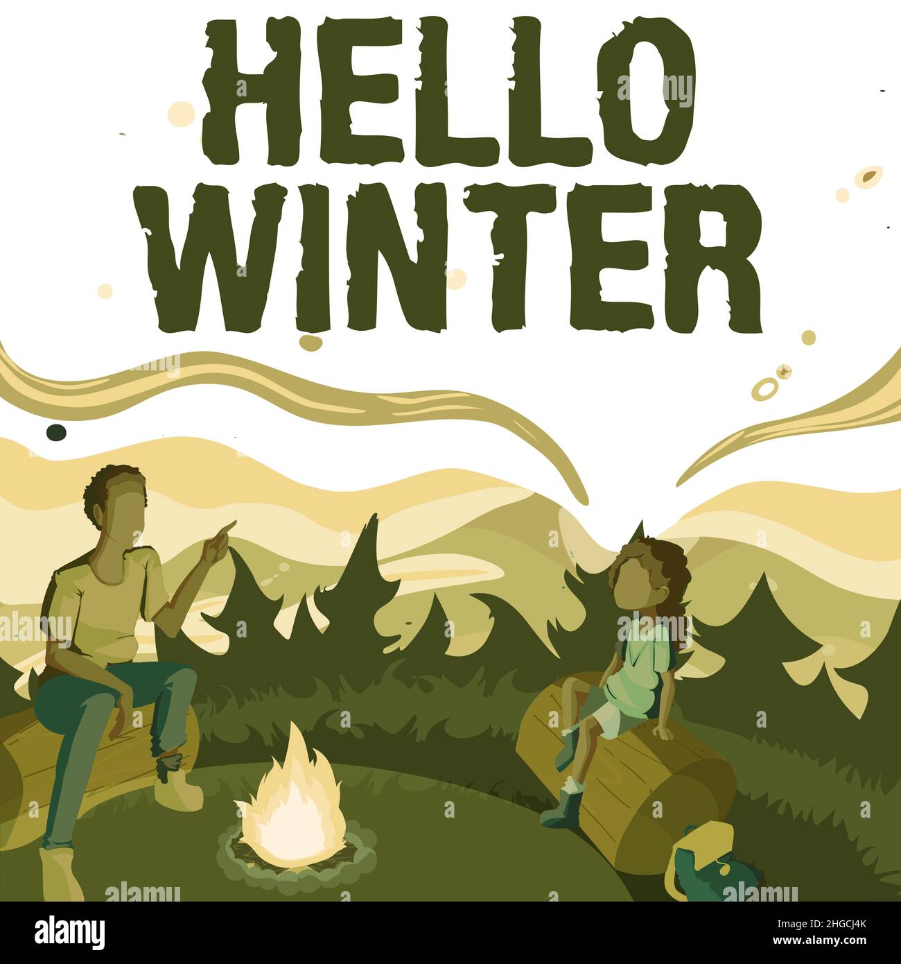 Conceptual caption Hello Winter. Concept meaning greeting to the end of ...