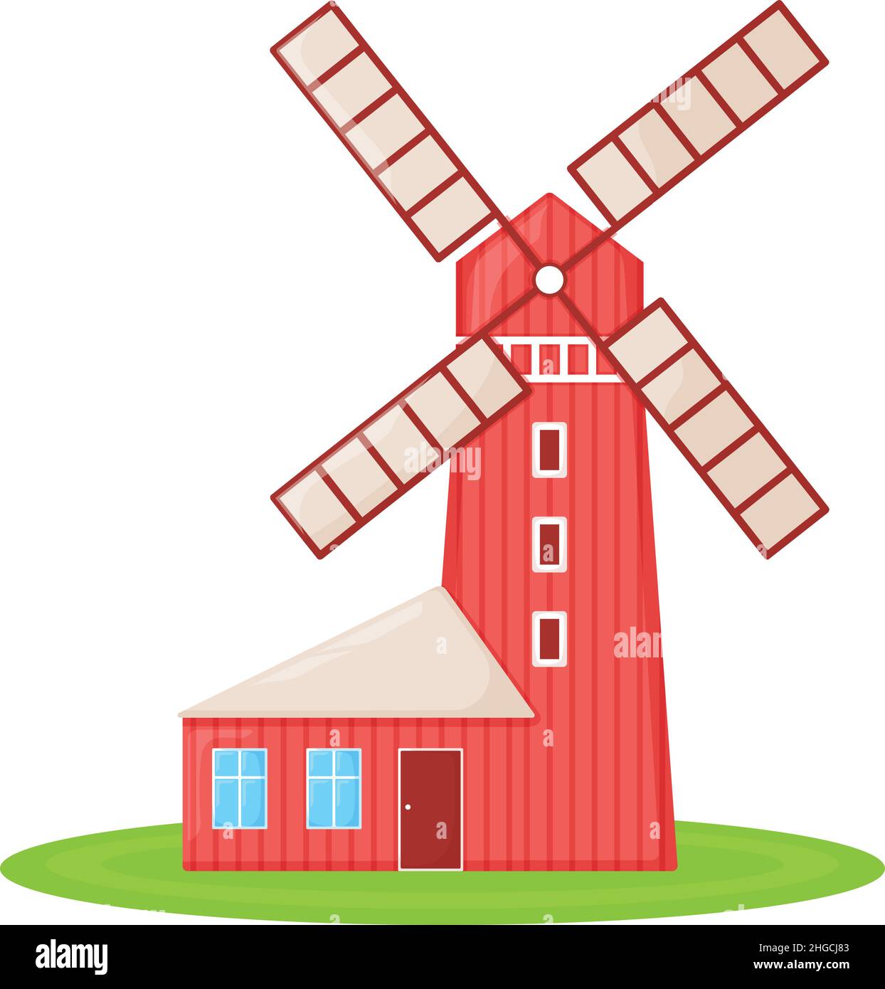 Country house with red mill, farm barn and granary building on green ...