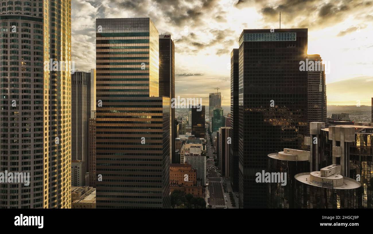 Los Angeles downtown skyline. California theme with LA background. Los ...