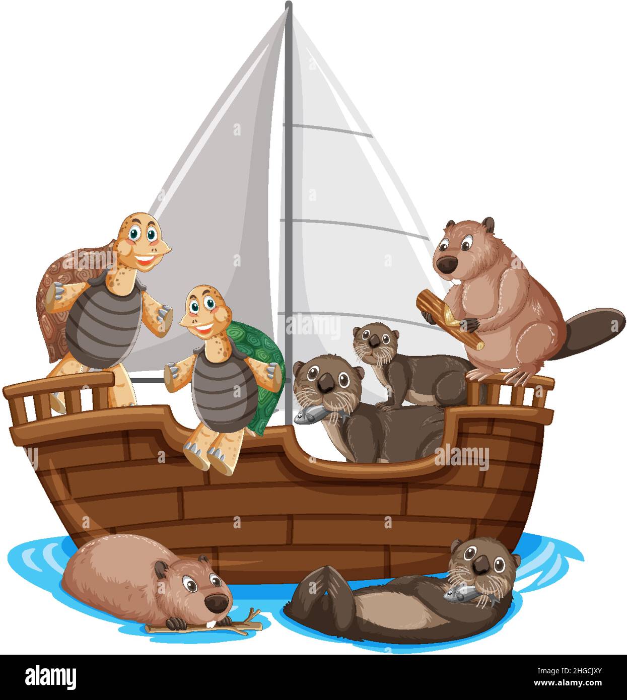 Wild animals on a ship in cartoon style illustration Stock Vector Image ...
