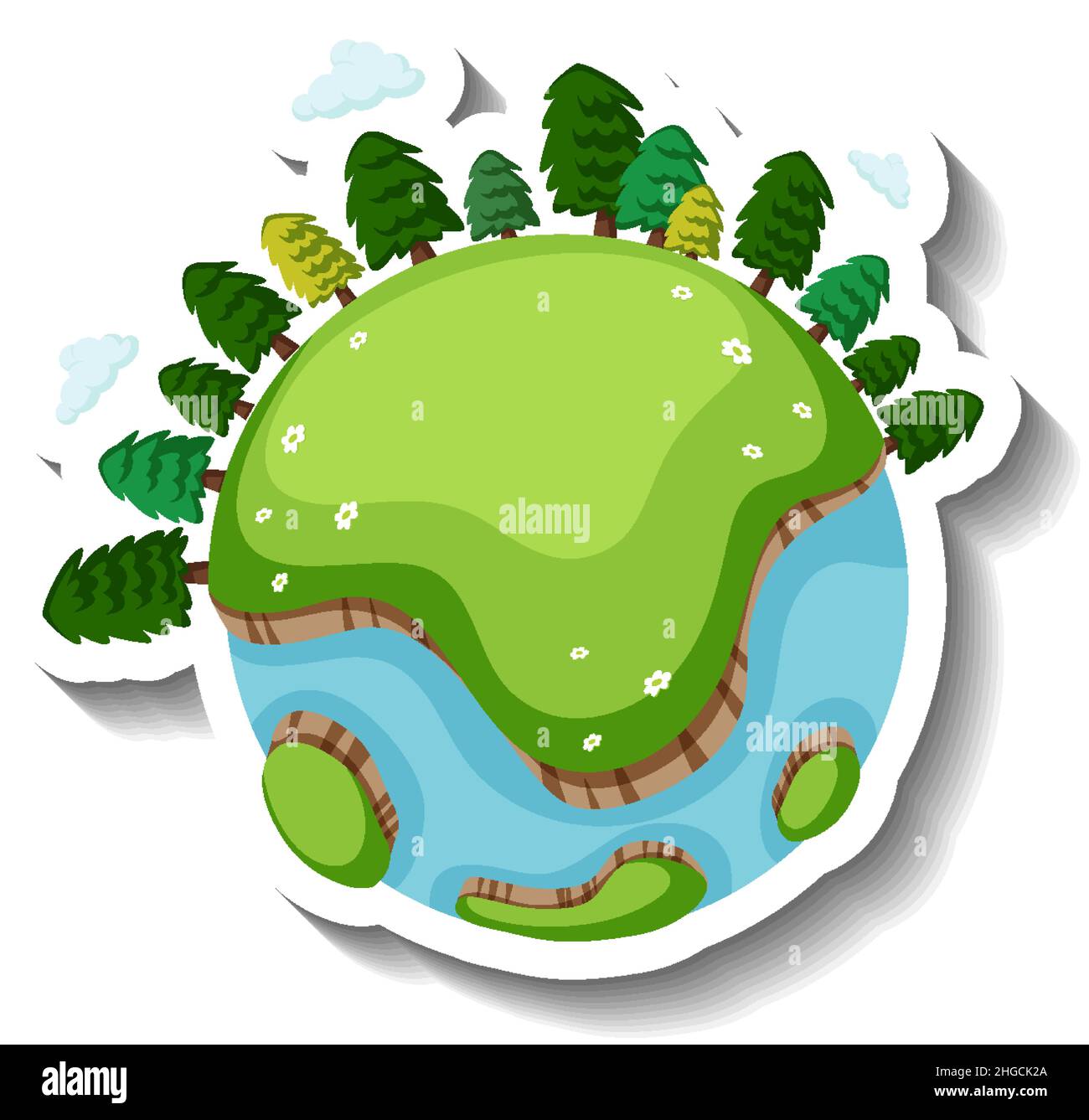 Earth planet with trees in cartoon style illustration Stock Vector ...