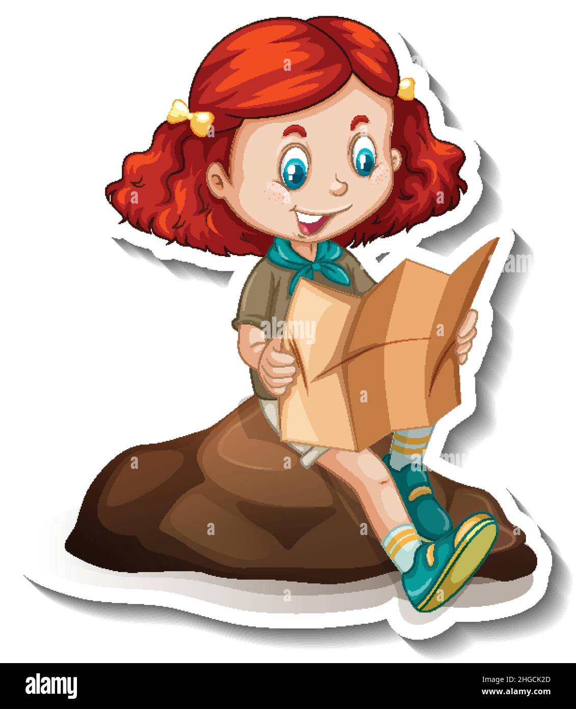 Girl watching map paper cartoon character illustration Stock Vector ...