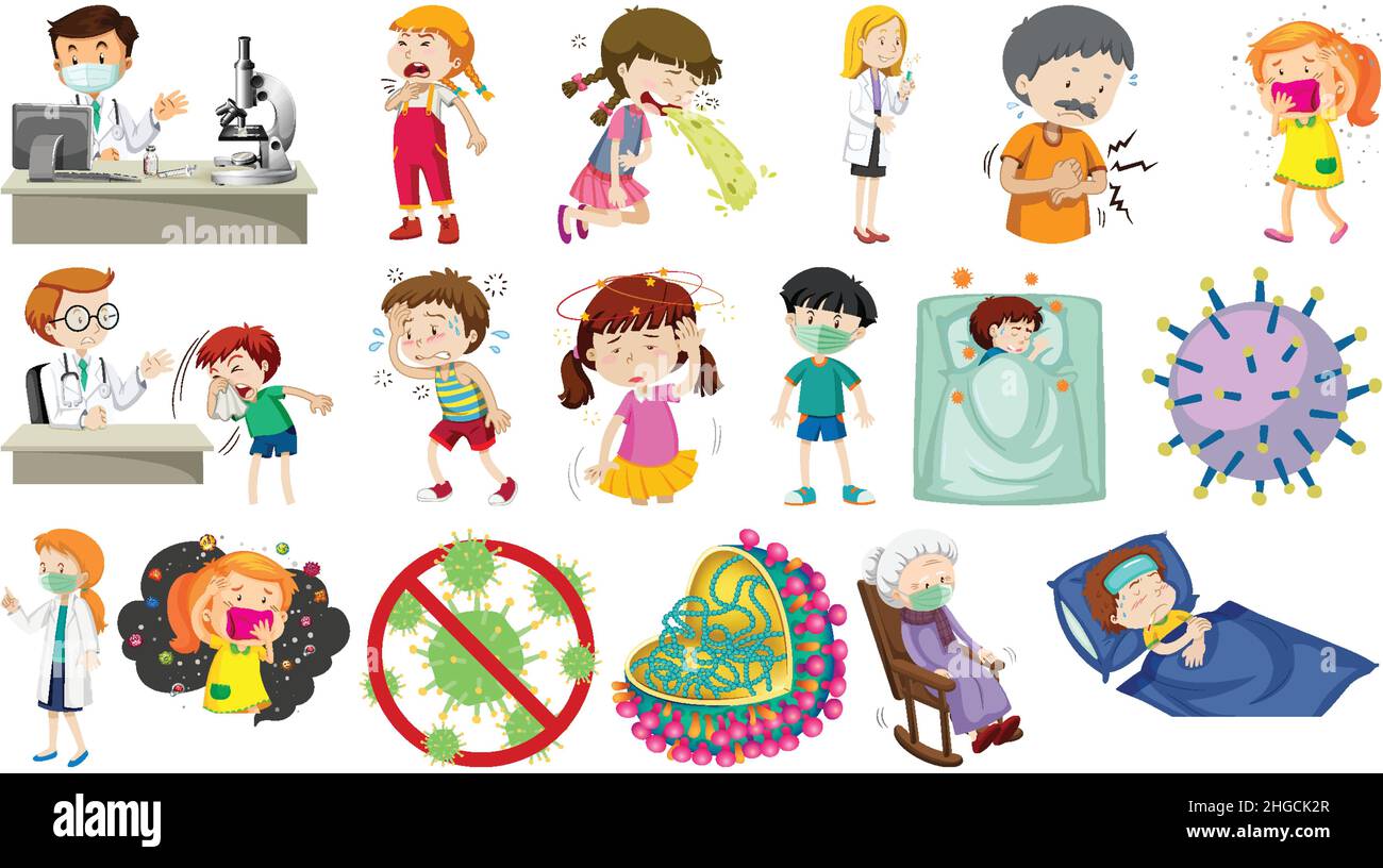 Set of sick people with different symptoms illustration Stock Vector ...