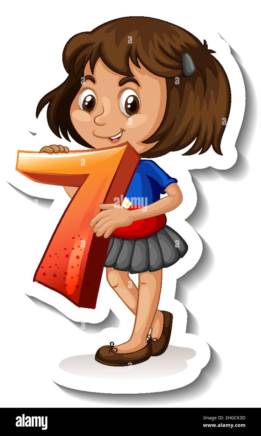 Student girl holding number seven illustration Stock Vector Image & Art ...