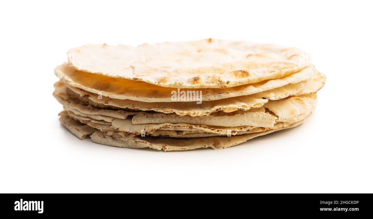 Arabic bread. Flat pita bread isolated on white background Stock Photo ...