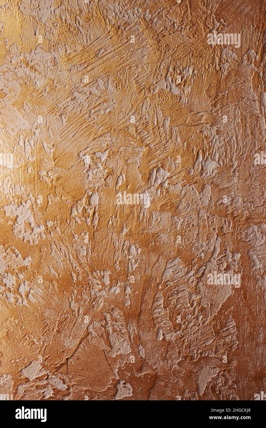 Texture of abstract golded patina wall flat view. Pattern of rustic ...