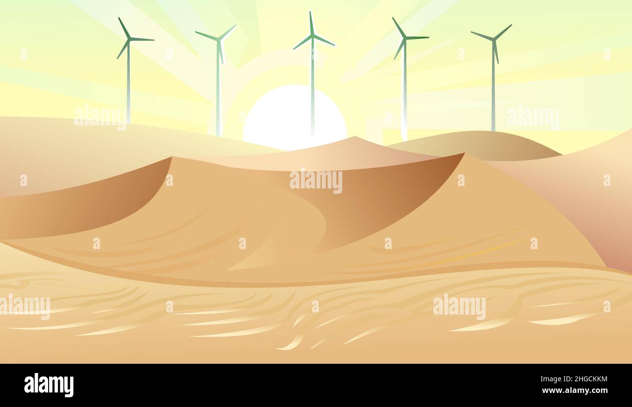 Wind turbines generate electricity. Landscape of southern countryside ...