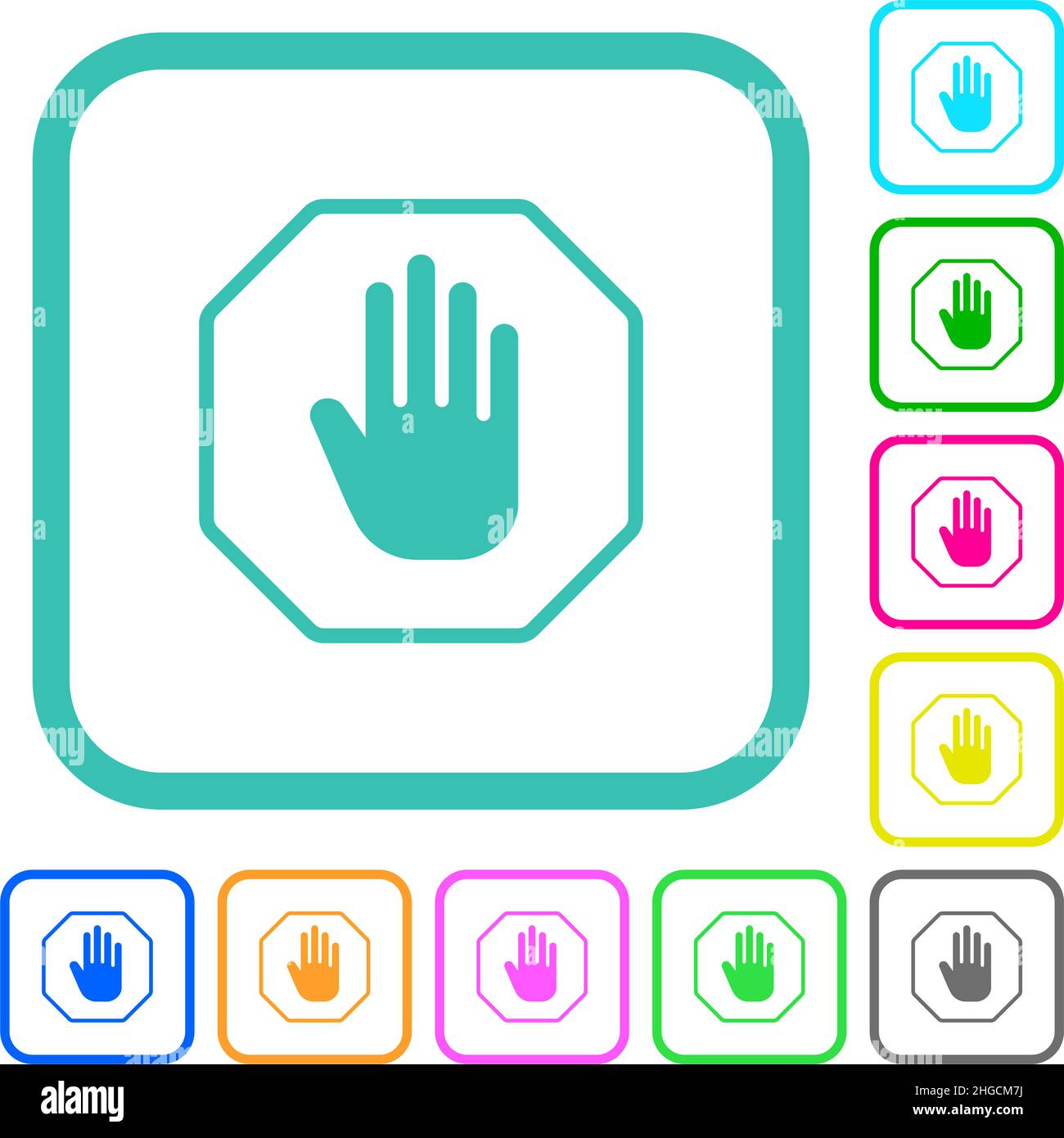 Octagon shaped stop sign outline vivid colored flat icons in curved ...