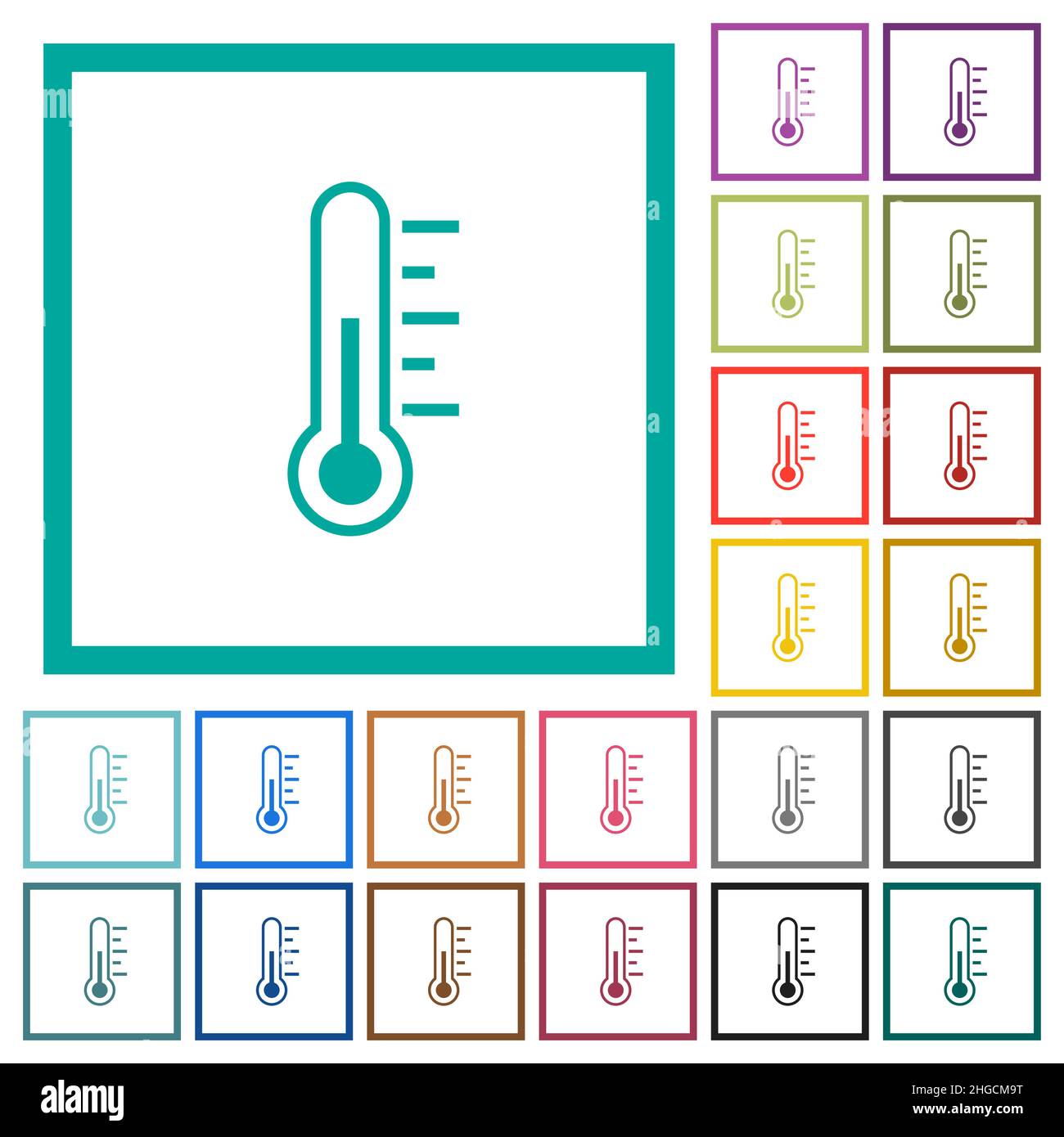 Thermometer medium temperature flat color icons with quadrant frames on ...