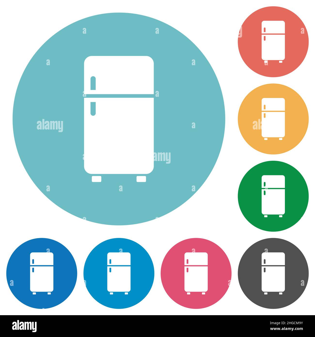 Refrigerator flat white icons on round color backgrounds Stock Vector ...