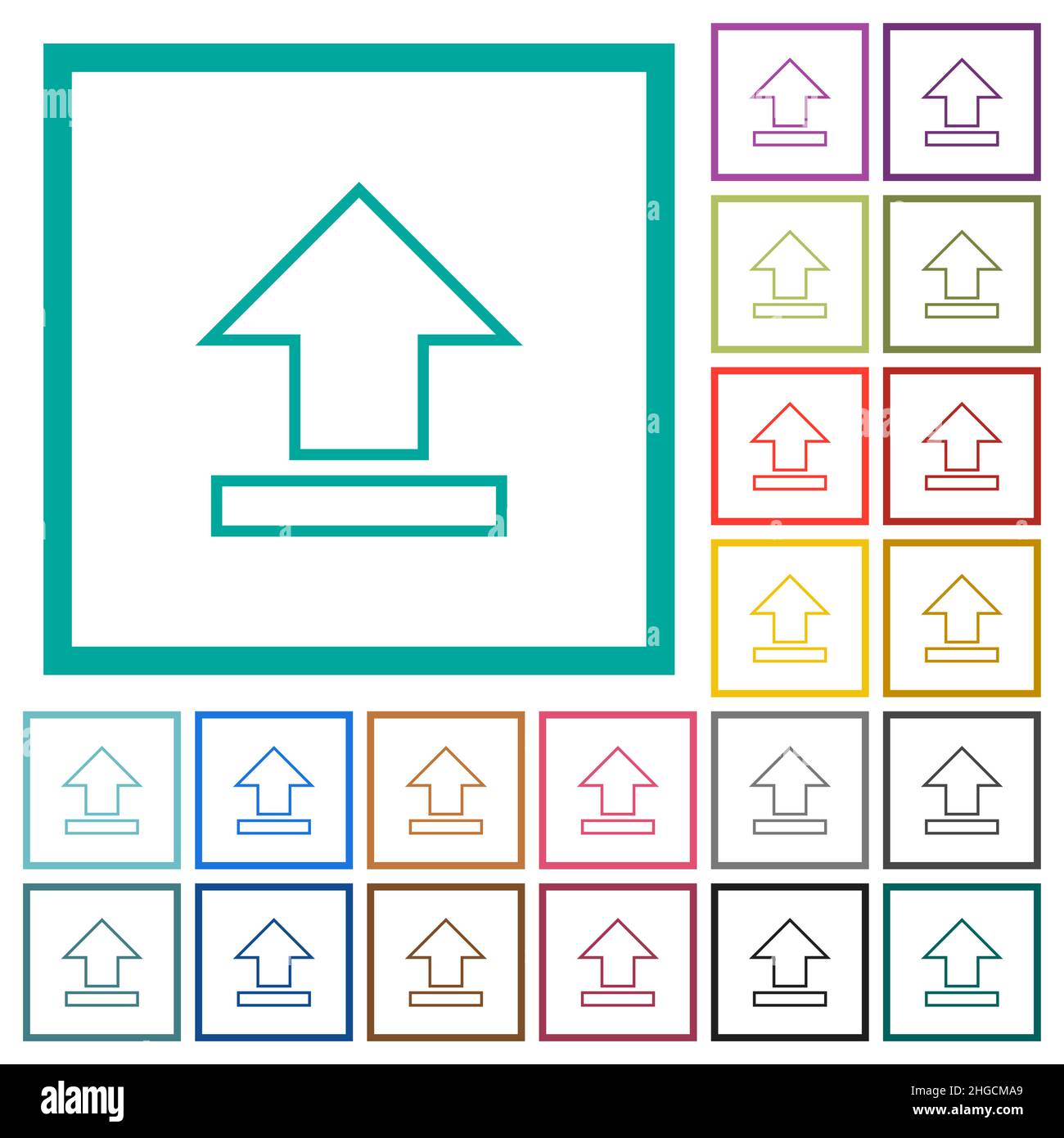 Upload Outline Flat Color Icons With Quadrant Frames On White Background Stock Vector Image