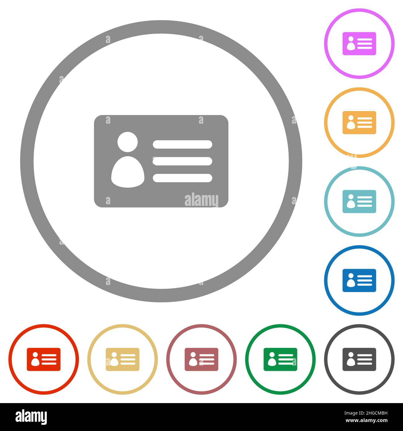 ID card solid flat color icons in round outlines on white background ...