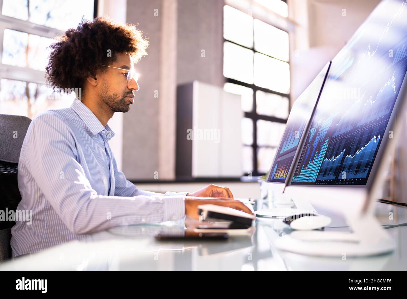 Financial Business Analytics Data Dashboard. Analyst Man Stock Photo ...