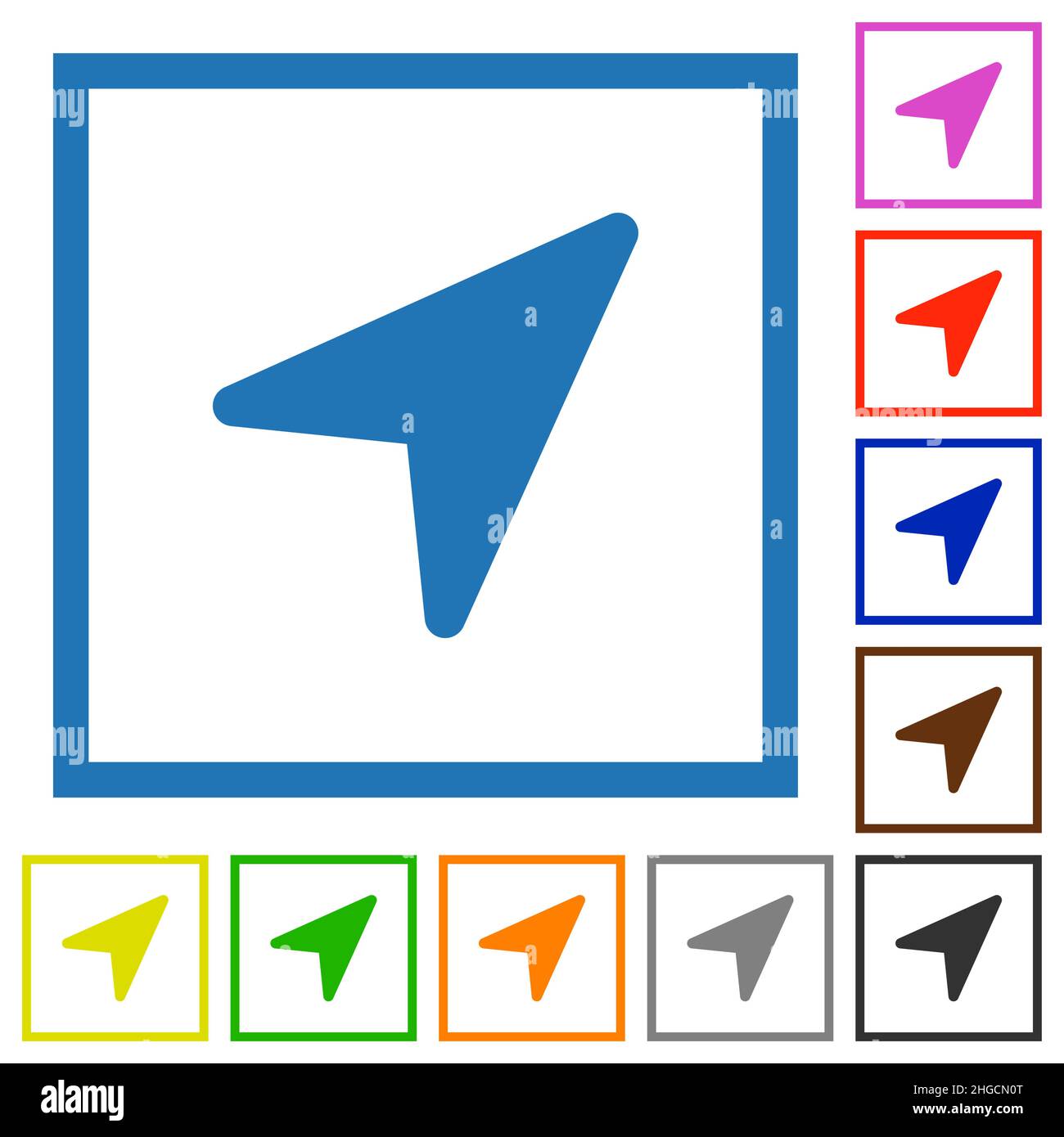 Direction arrow solid flat color icons in square frames on white ...