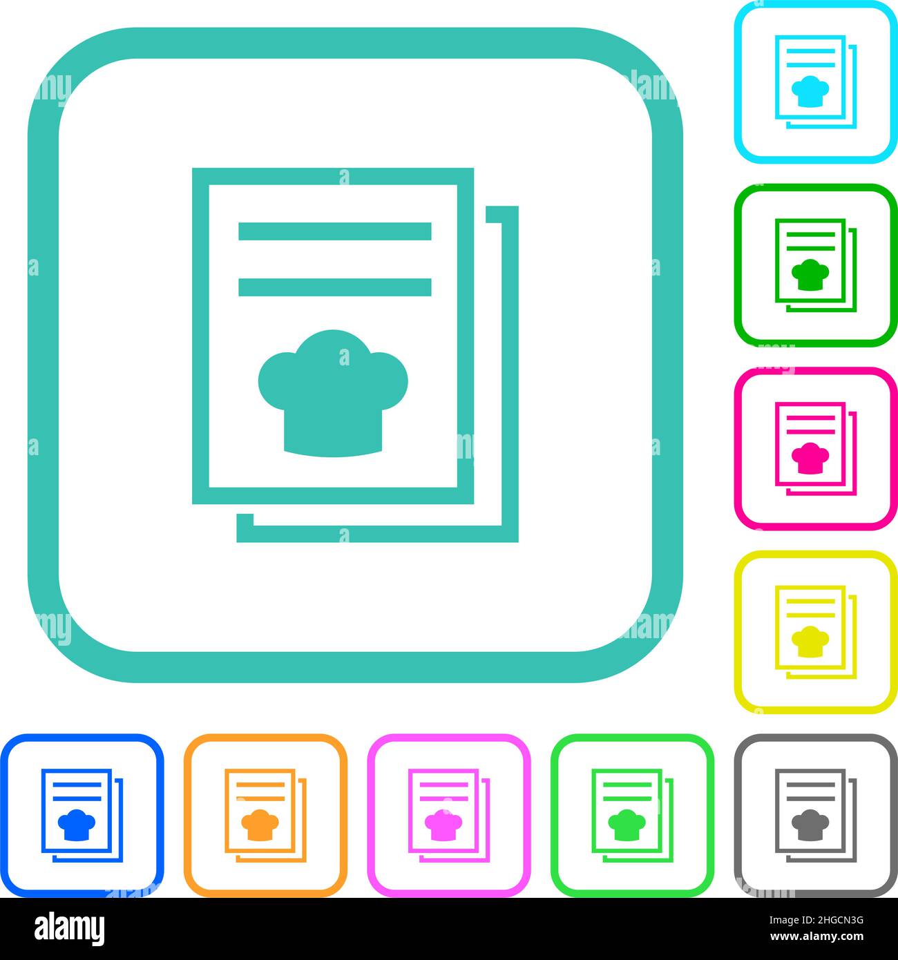 cookbook with chef hat vivid colored flat icons in curved borders on ...