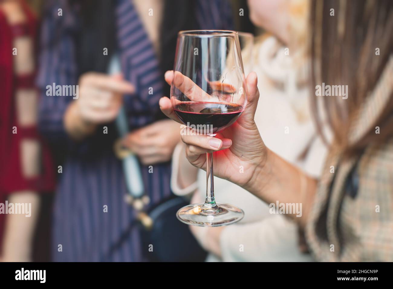 Process of wine party testing at vineard, friends having fun drinking ...