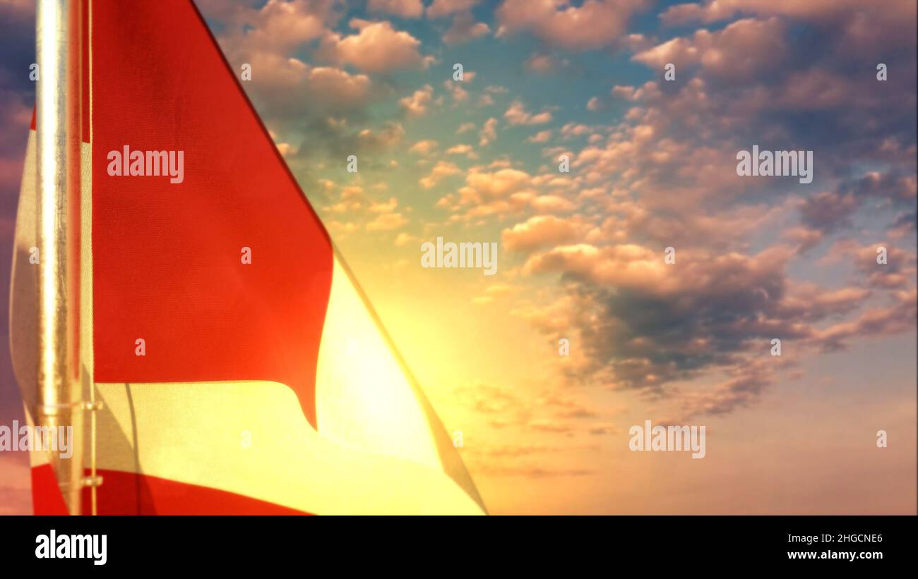 Peru flag is hanging on sunrise sky for anthem day - defocused - object ...