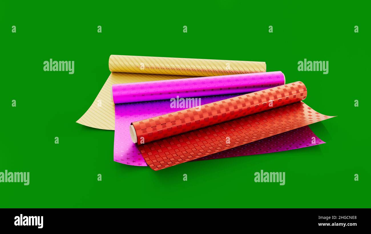 cute bright present wrapping paper on chroma key screen, isolated ...