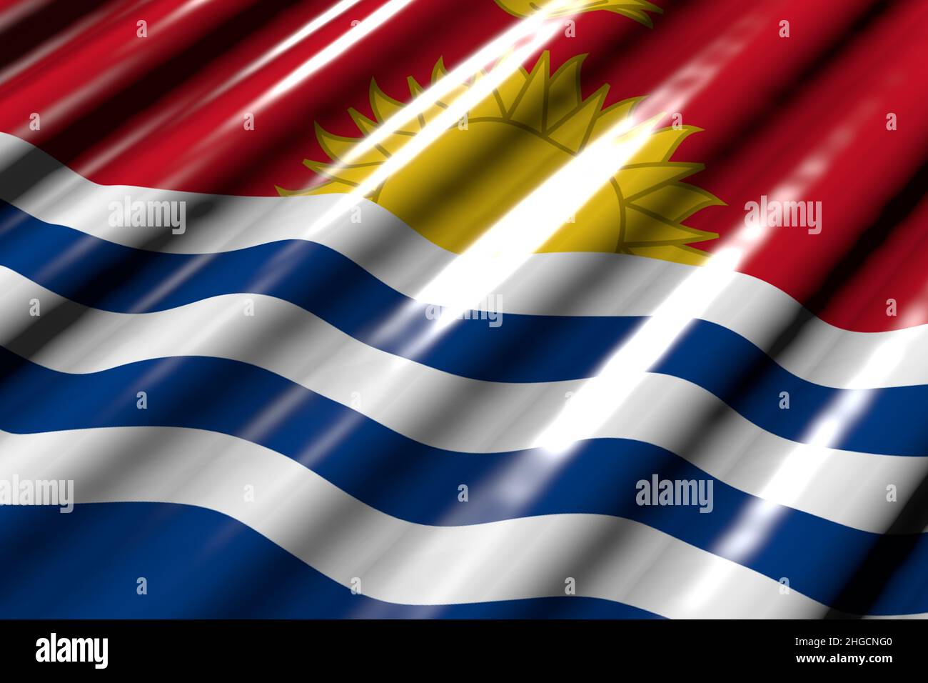 nice shiny - looking like plastic flag of Kiribati with big folds lying ...