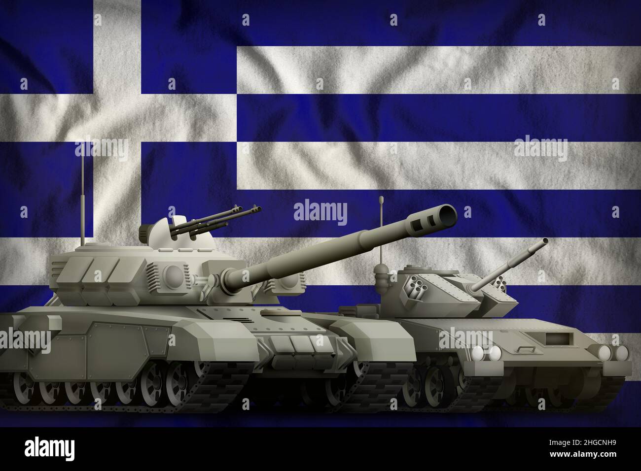 tanks on the Greece flag background. Greece tank forces concept. 3d ...