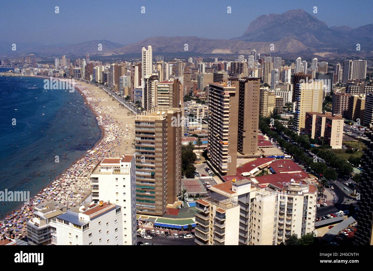 Spain holidays in Benidorm crowded tourism on costa Blanca Stock Photo ...