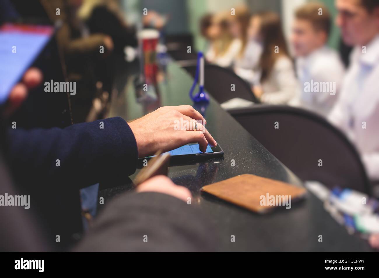 Process of checking in on conference congress forum event, registration ...