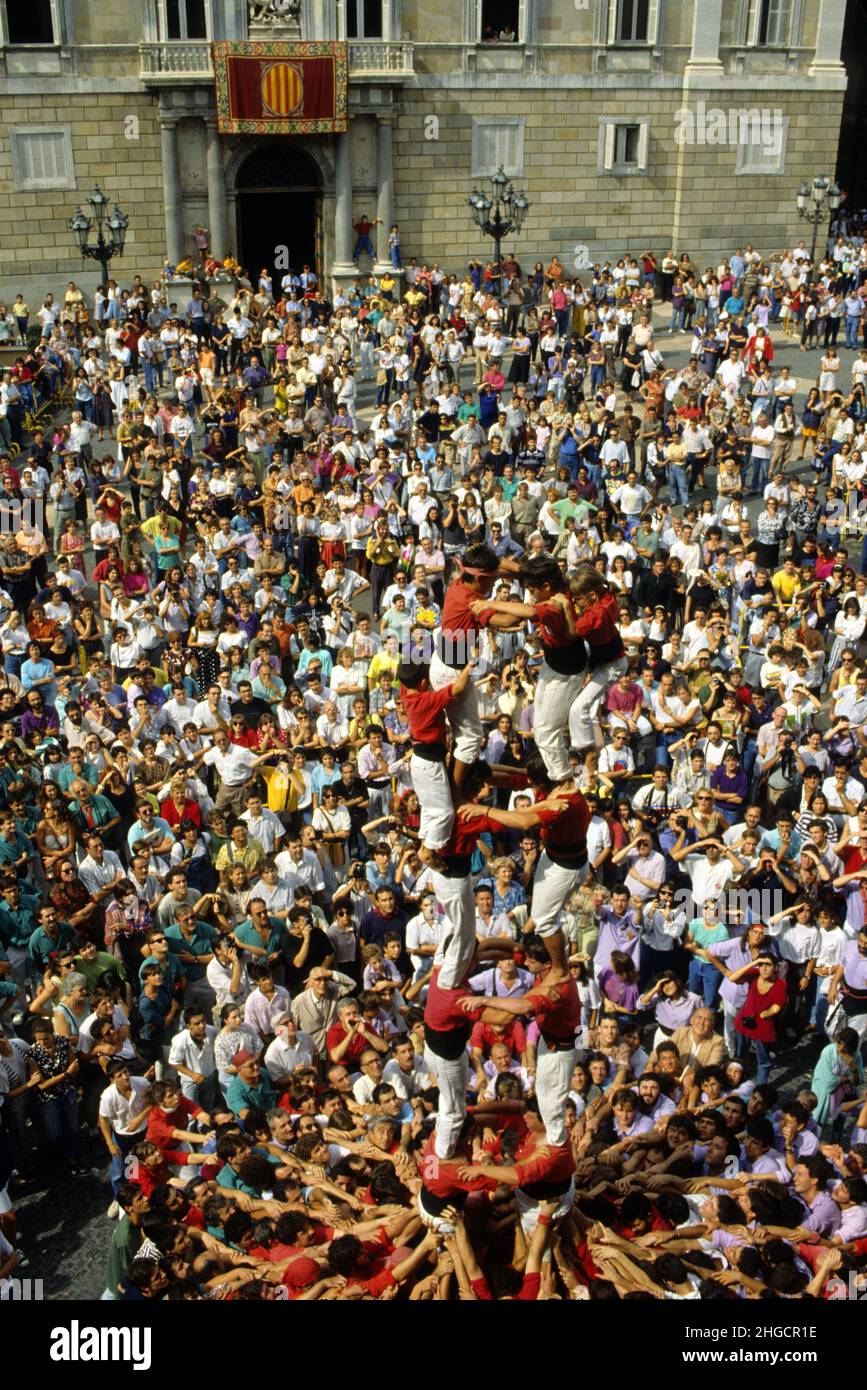 spain barcelona cataluna human castles Sant jaume plaza Stock Photo - Alamy