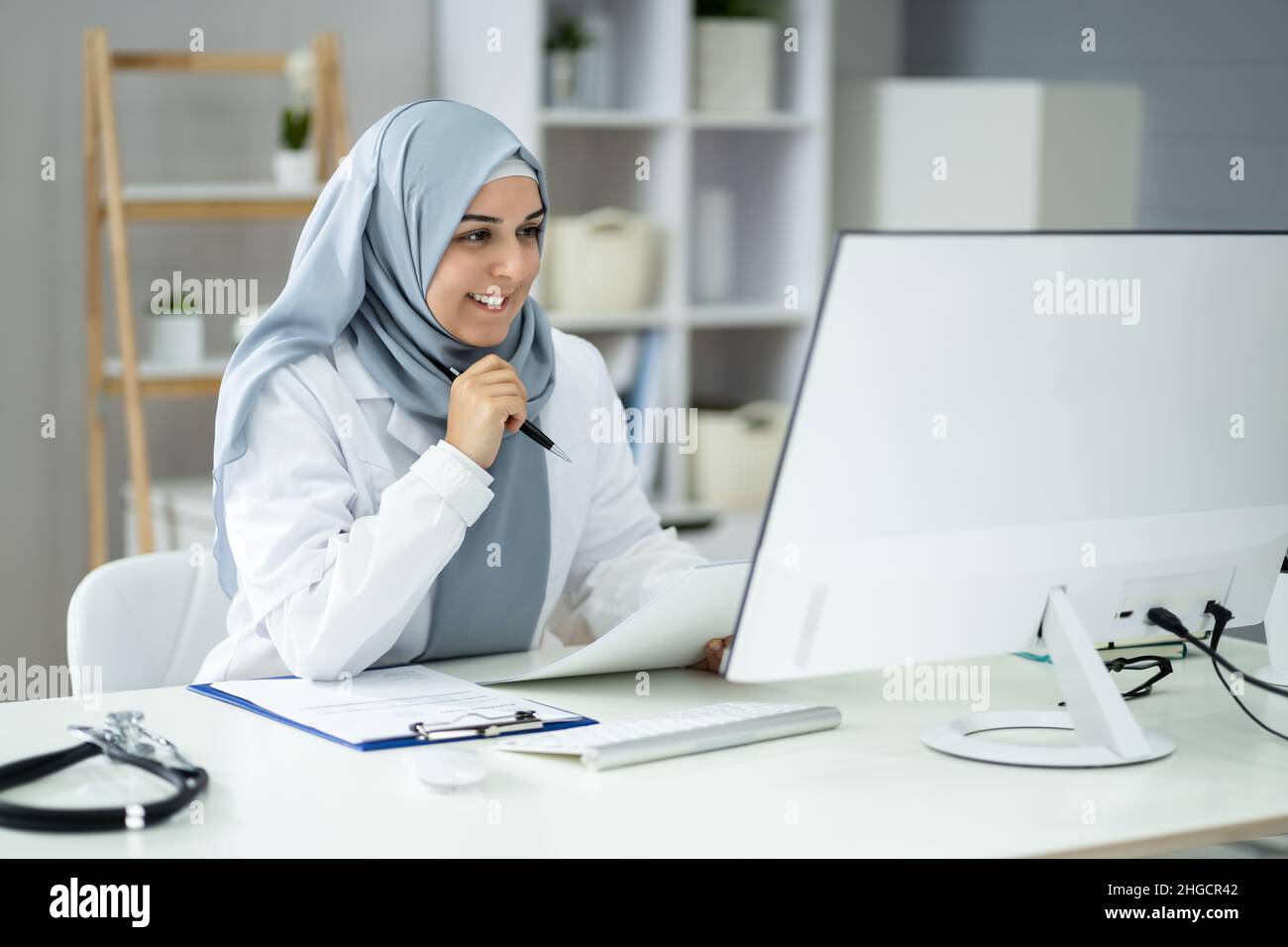 Doctor Video Conference Call. Elearning Webinar On Computer Stock Photo ...