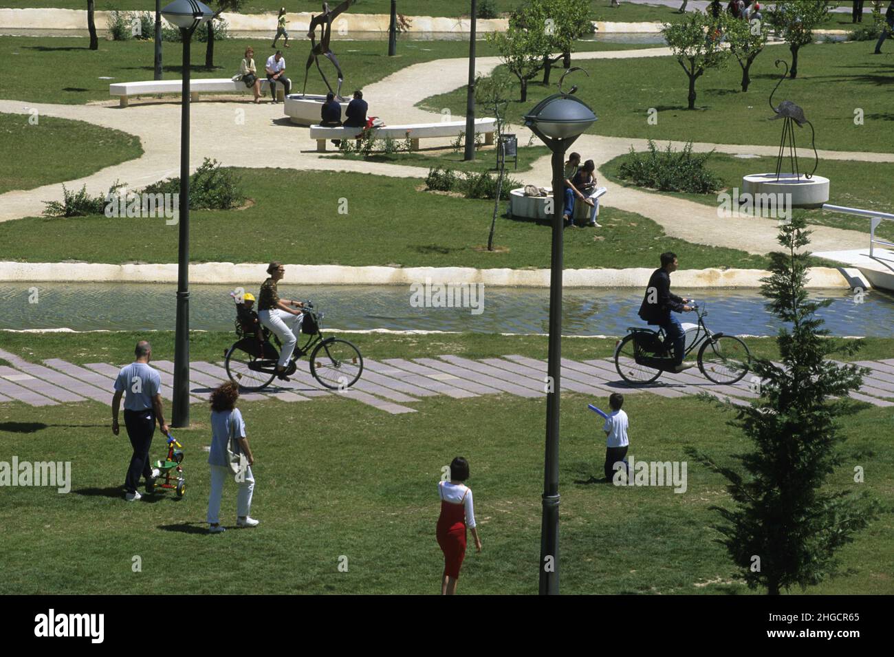 Spain Valencia public park build on la Turia river in front arts ...