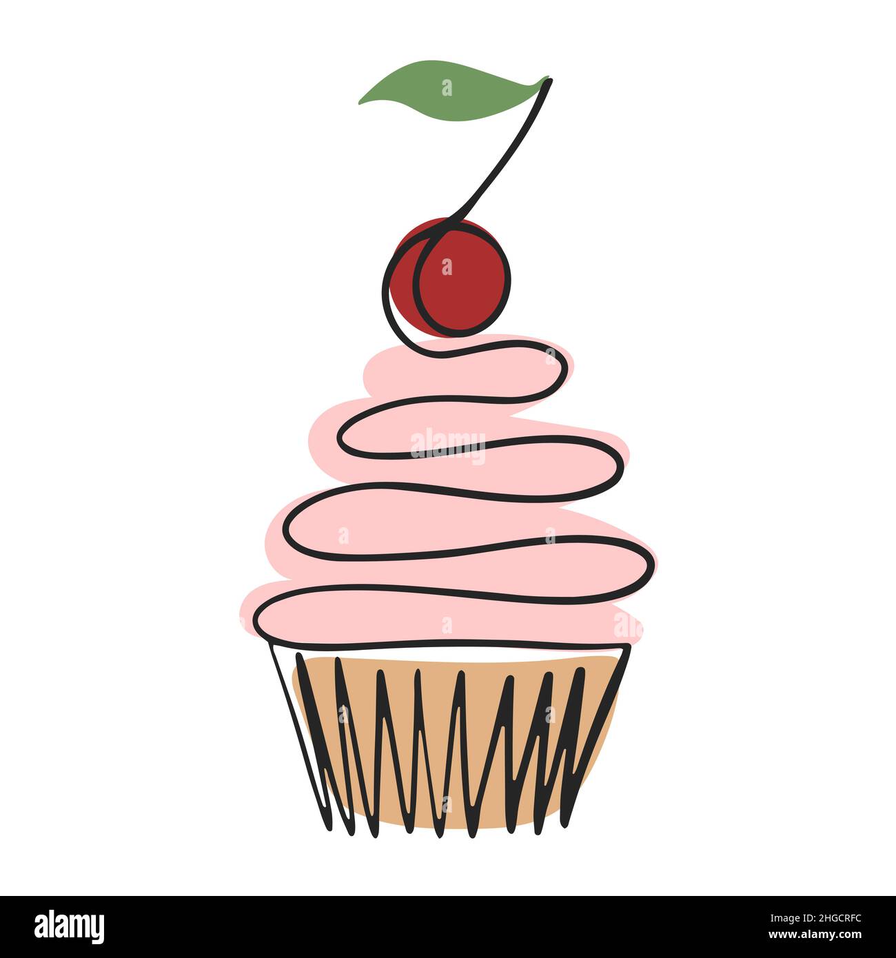 Cake with cream and cherry line art vector isolated illustration Stock ...