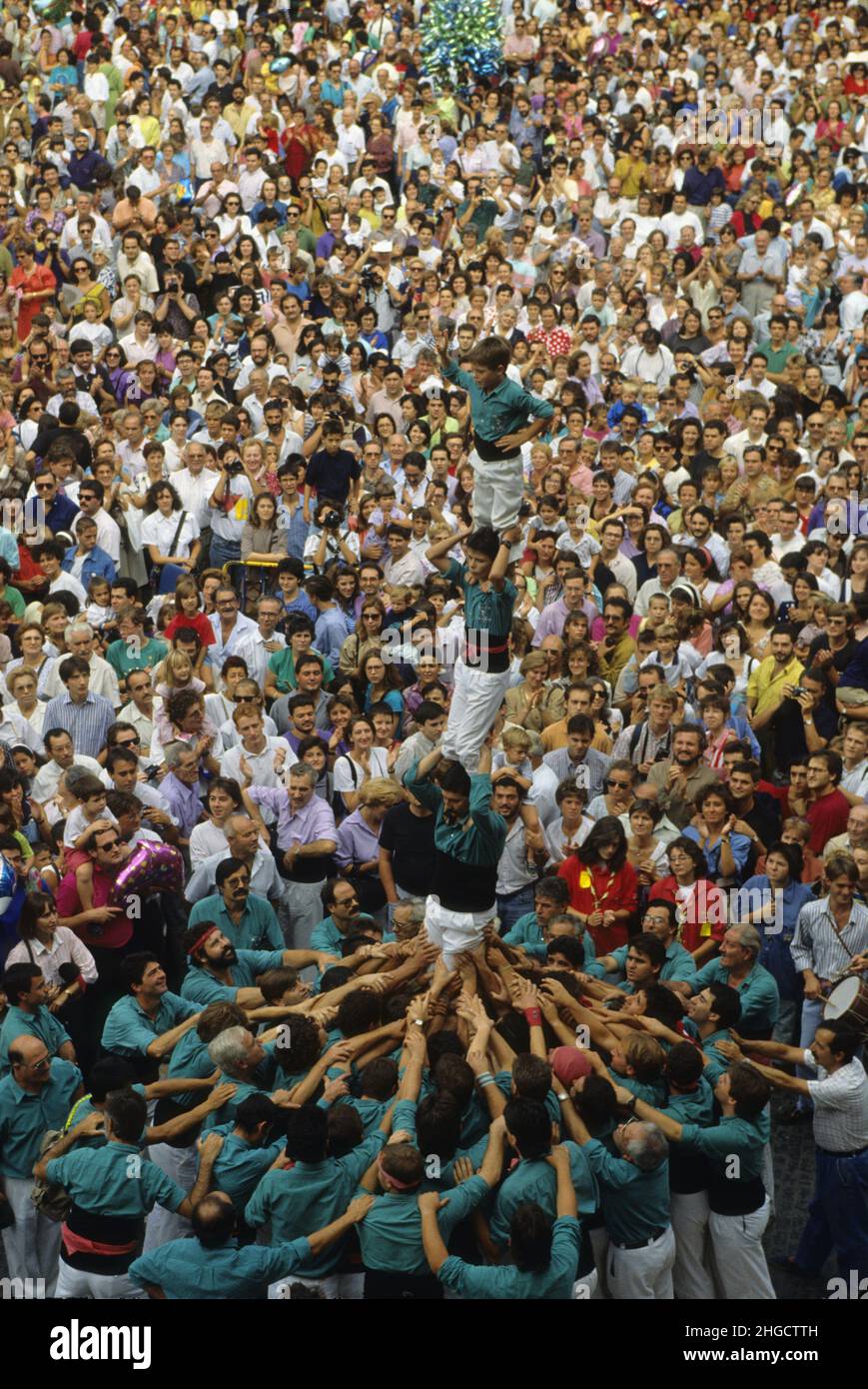 spain barcelona cataluna human castles Sant jaume plaza Stock Photo - Alamy