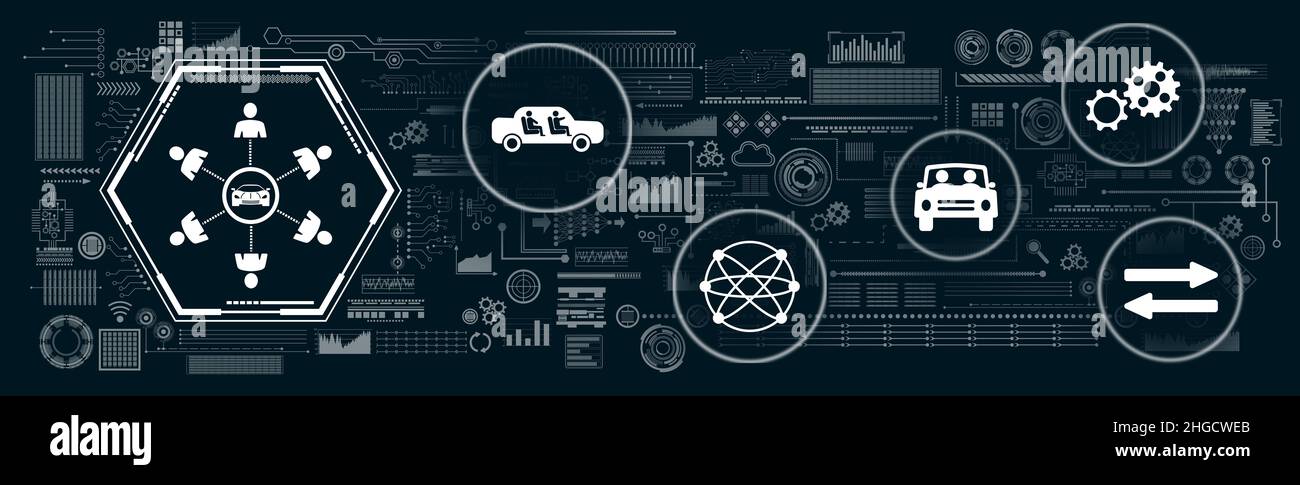 Concept of car sharing with icons on futuristic hud interface Stock ...