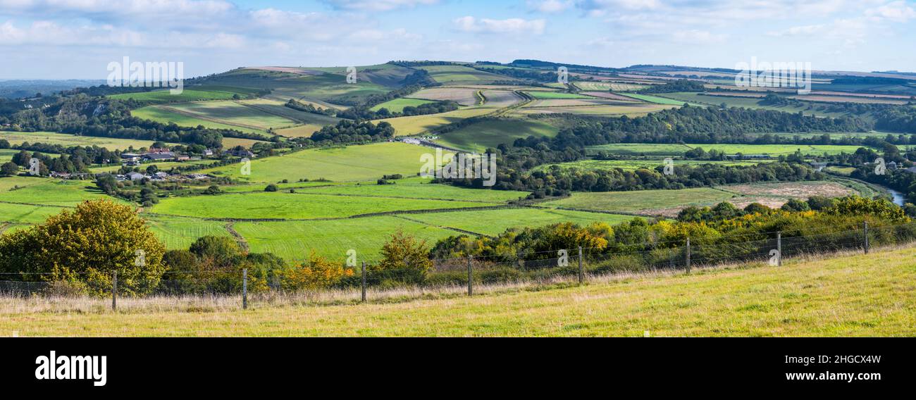 Landscape panoramic view of British Countryside of Arun Valley ...