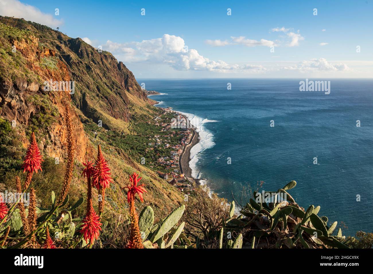 Panoramic view of Paul do Mar and the coast of Madeira near Fãja da ...