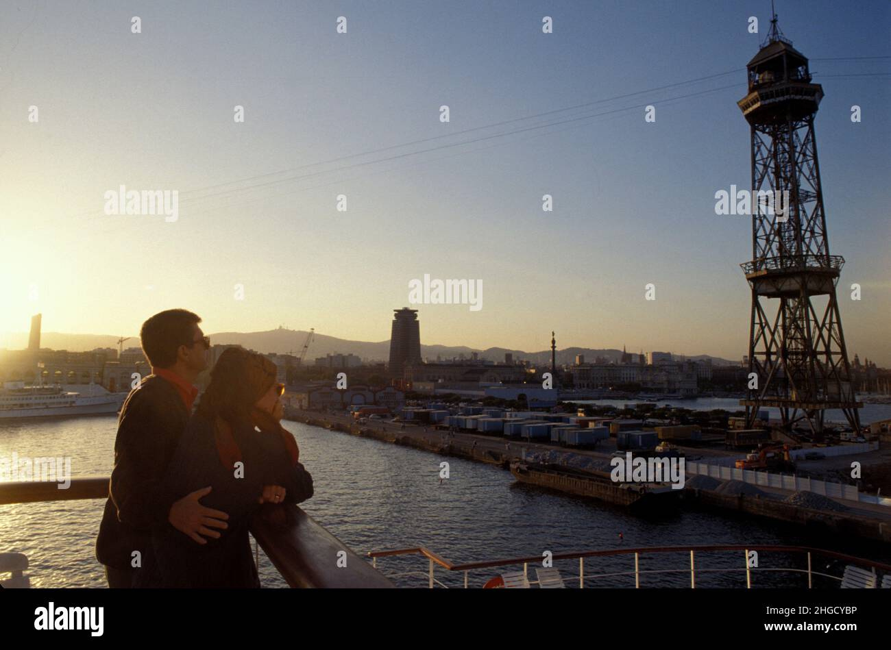 Spain Barcelona harbour ferry from baleares islands Stock Photo - Alamy